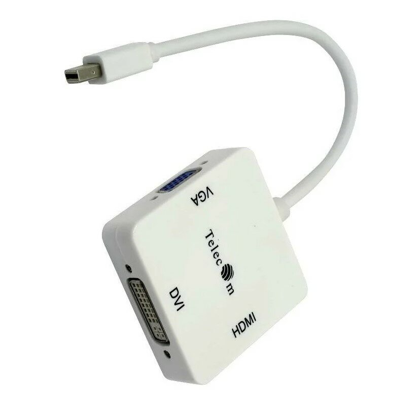 Кабель-переходник Telecom TA556 mini DP-->VGA/HDMI/DVI, белый