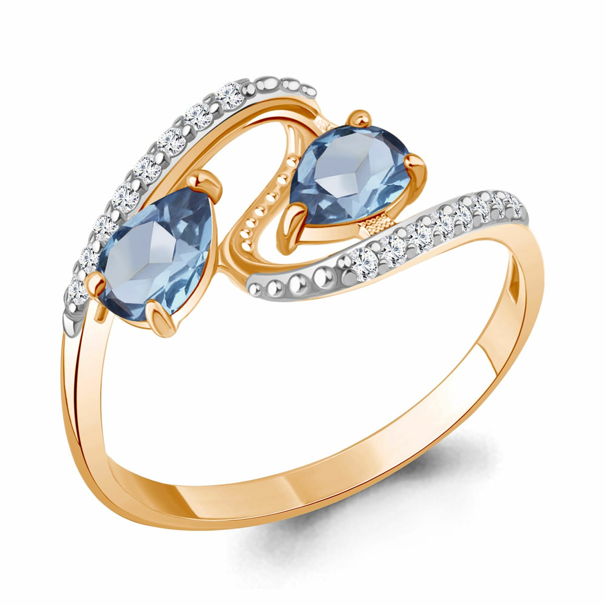 Кольцо, серебро, 925 проба, золочение, фианит, топаз