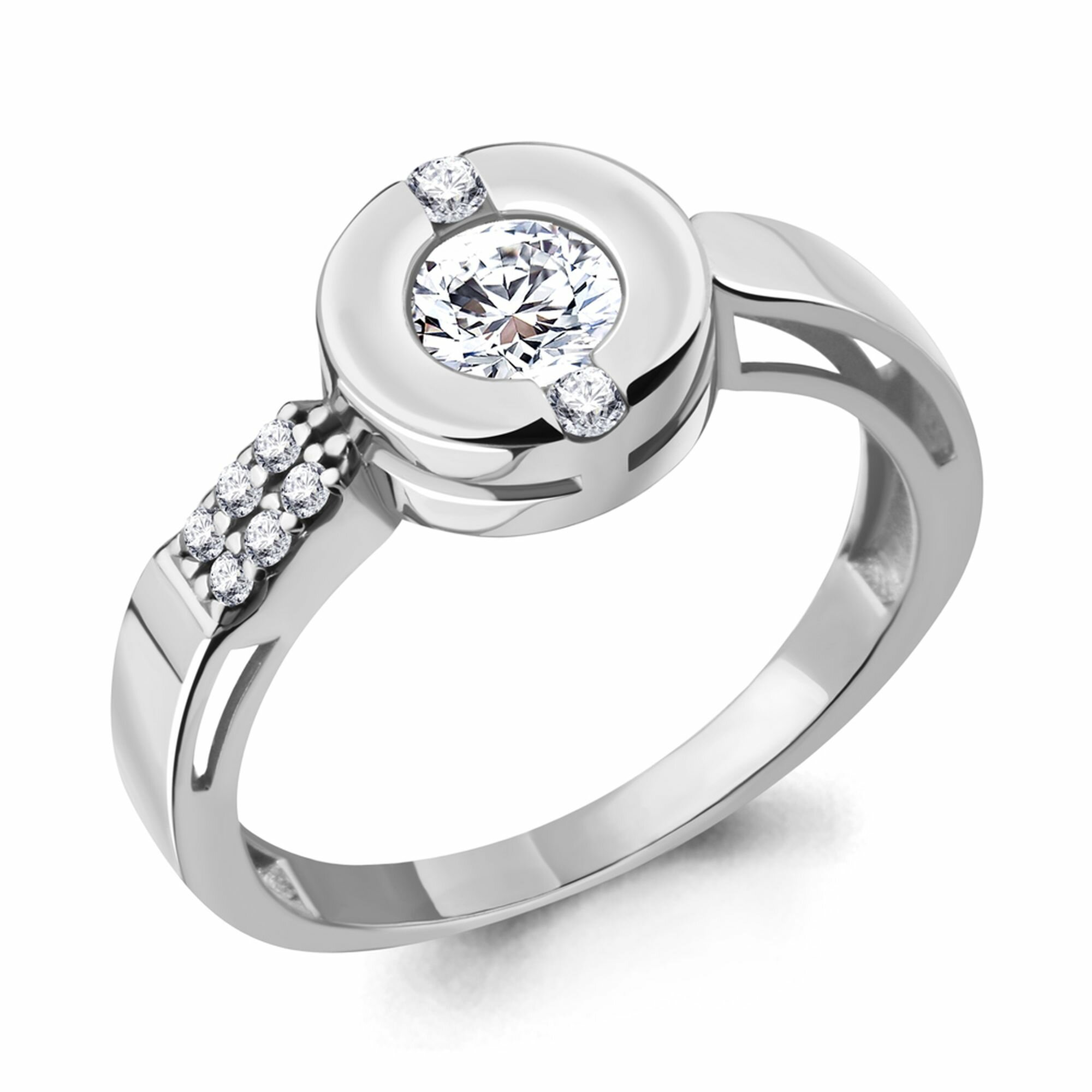 Кольцо, серебро, 925 проба, родирование, кристаллы Swarovski, фианит