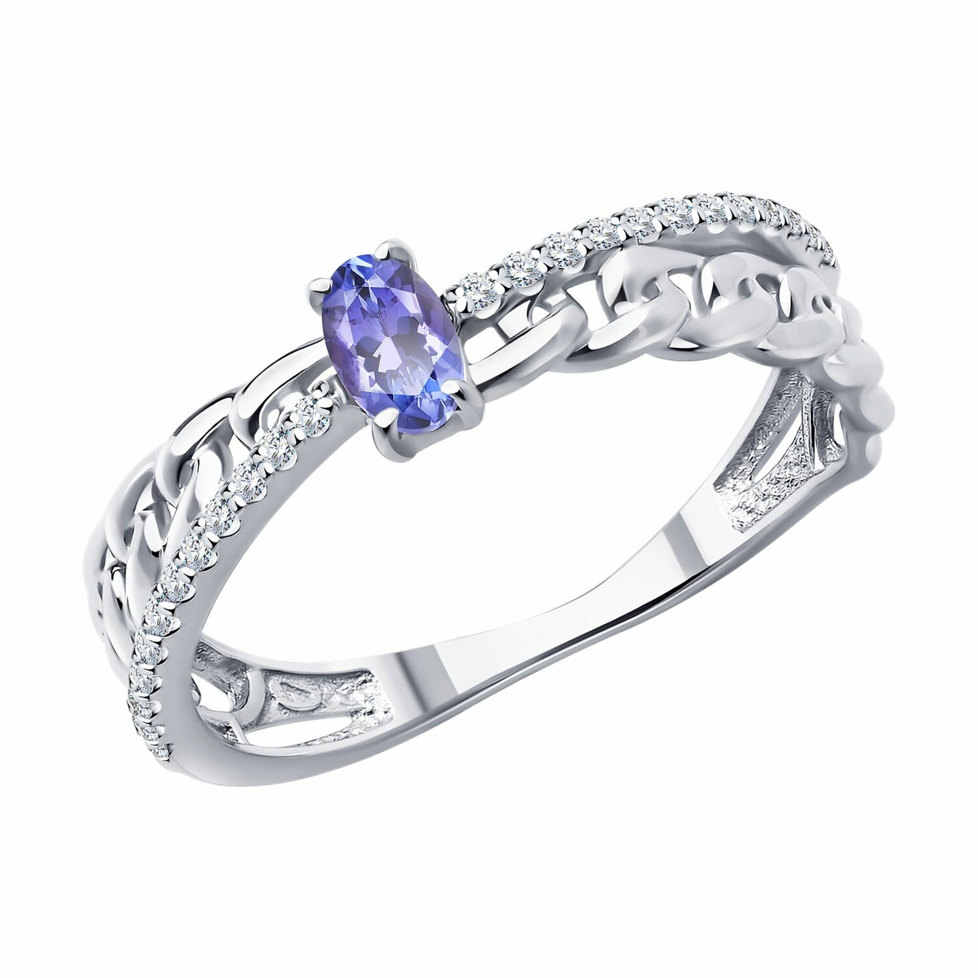 Кольцо, белое золото, 585 проба, танзанит, бриллиант