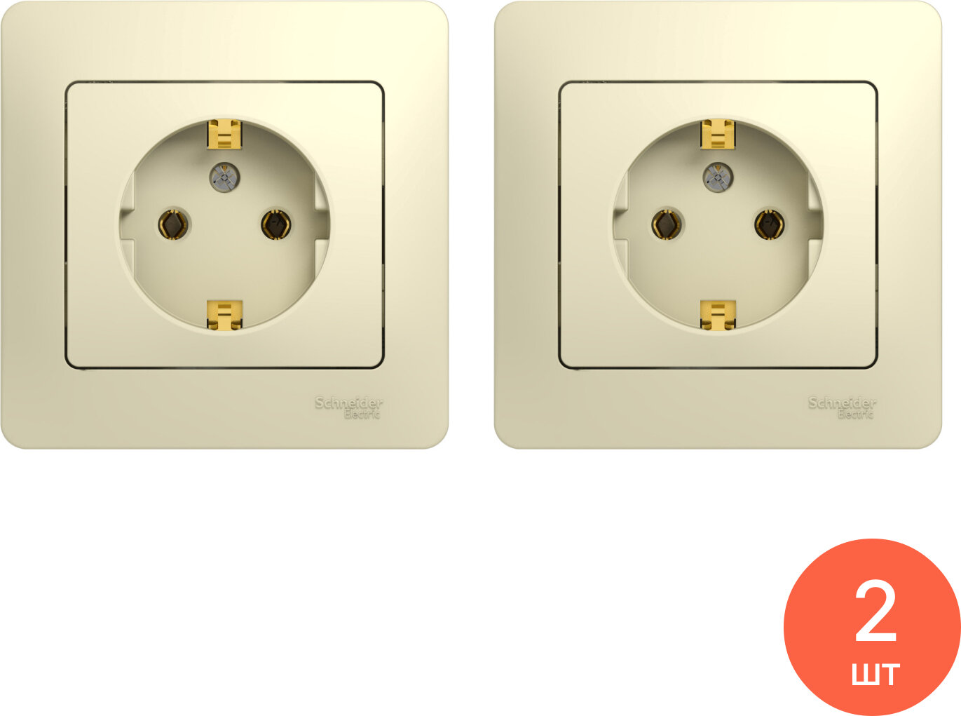 Розетка силовая штепсельная Systeme Electric / Систем Электрик Glossa, 16А 250В IP20 бежевый, с заземляющим контактом GSL000242 / электрооборудование (комплект из 2 шт)