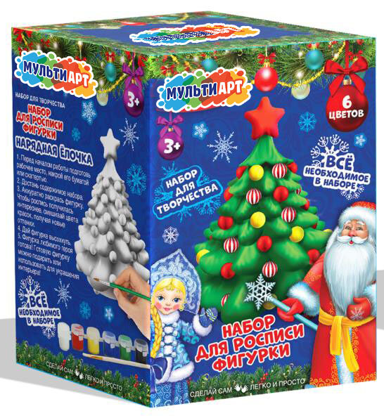 Набор для творчества фигурка для росписи (краски, кисточка) Ёлочка MultiArt PAINTFIGURE-NY-MA2 (24) (24)