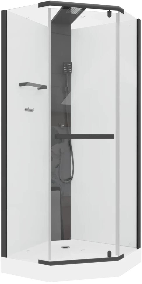 Душевая кабина Ceruttispa Chika901B 90x90x225 см, без крыши, низкий поддон, профиль черный матовый, стекло прозрачное