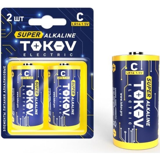 Элемент питания алкалиновый Tokov Electric С/LR14 (блистер 2шт), TKE-ALS-LR14/B2
