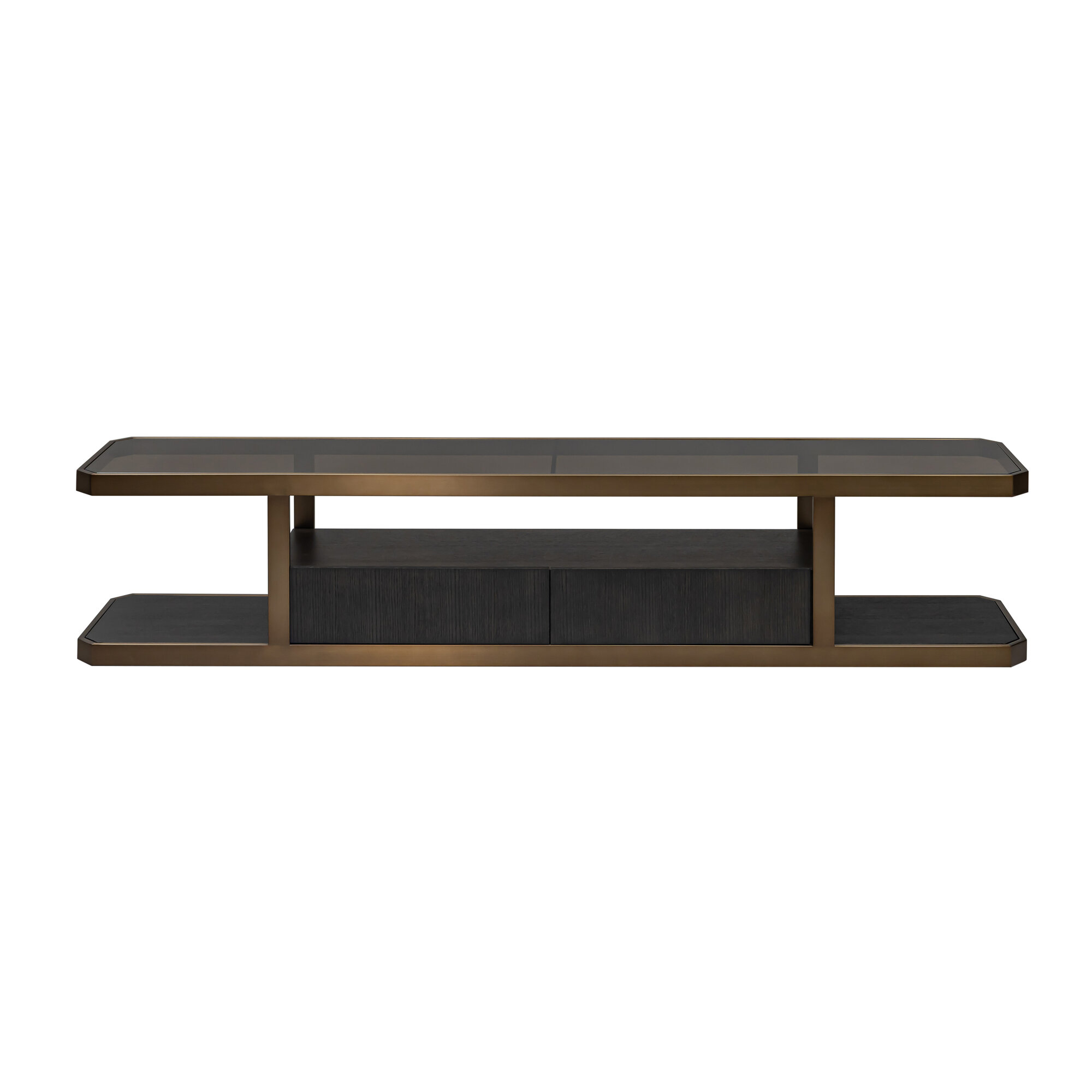 Тумба под ТВ Mikita, Столешница - закаленное стекло, Основание - мдф и нержавеющая сталь, Шпон дуба, Нержавеющая сталь