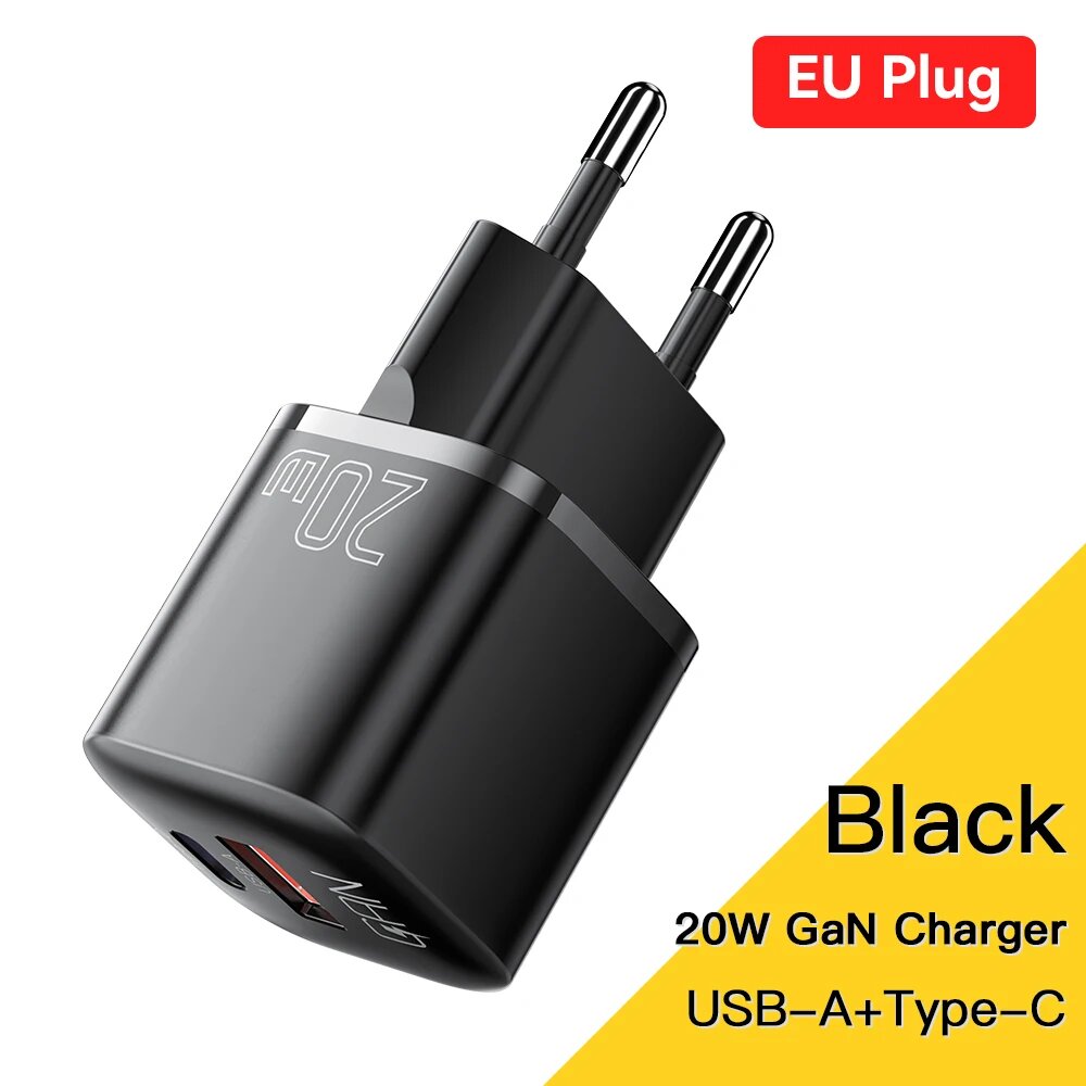 Зарядное устройство Essager 20 Вт GaN PD USB C для iPhone 14 13 12 11 Pro Max mini SE EU Black 01