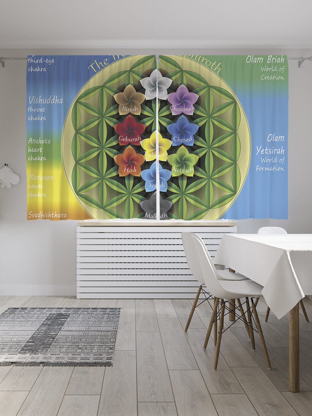 Фотошторы короткие "Цветы жизни", 2 полотна шириной по 145 см, высота 180 см, JoyArty