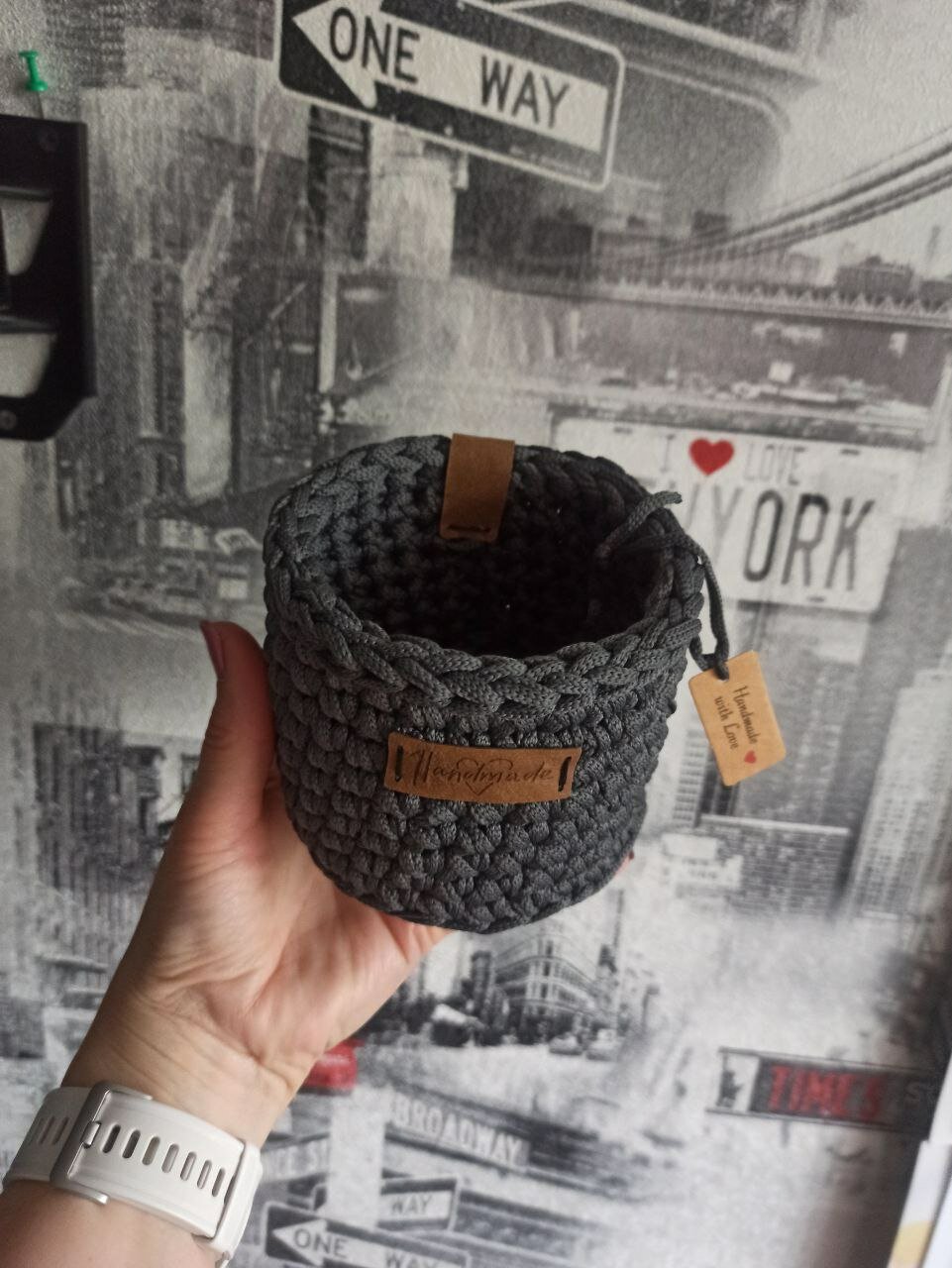 Корзина LubbiDecor для хранения "Граффит", вязаная, круглая, ручная работа, граффит, 170 мл