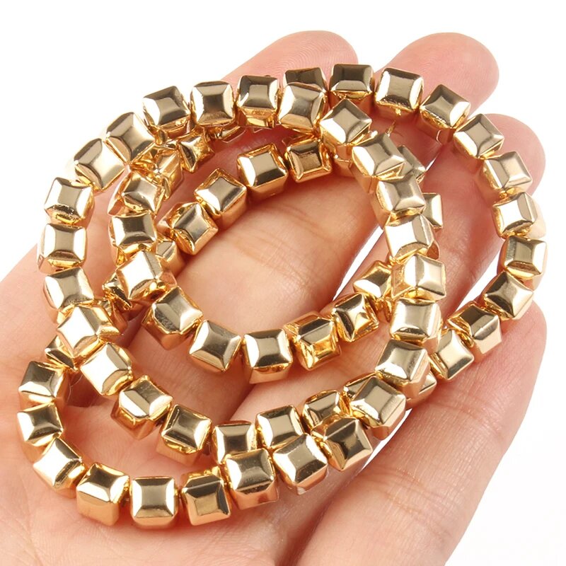 Бусины из гематита TTUIJI 3-8 мм золотистые/серебристые кубические для 4mm 111pcs beads, 14k gold