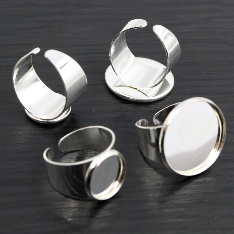 Регулировочные кольца для кабошонов Cqhcyb, античная бронза Серебряный, 18mm x 10pcs, Silver