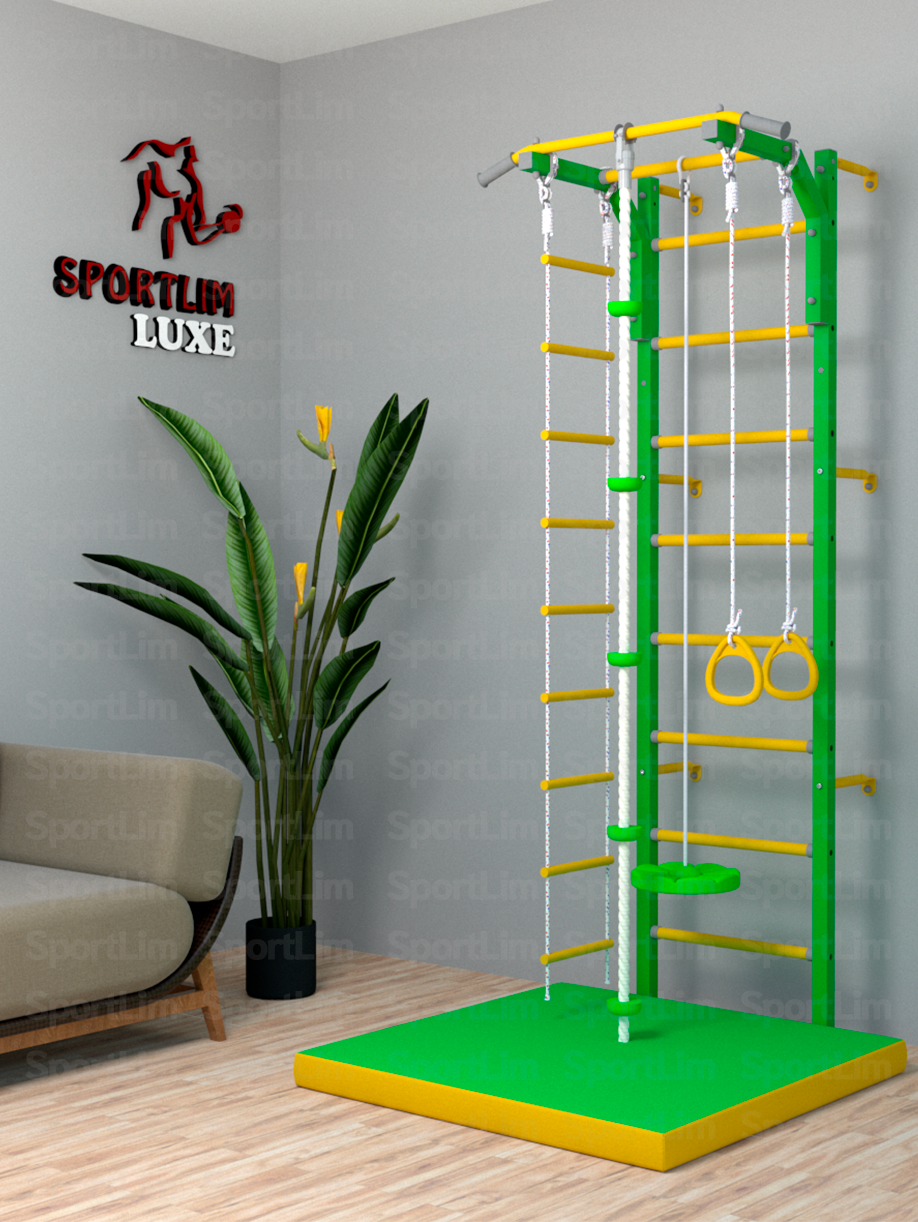 Детская Шведская стенка LUXE Зелено-Желтая со съемным турником