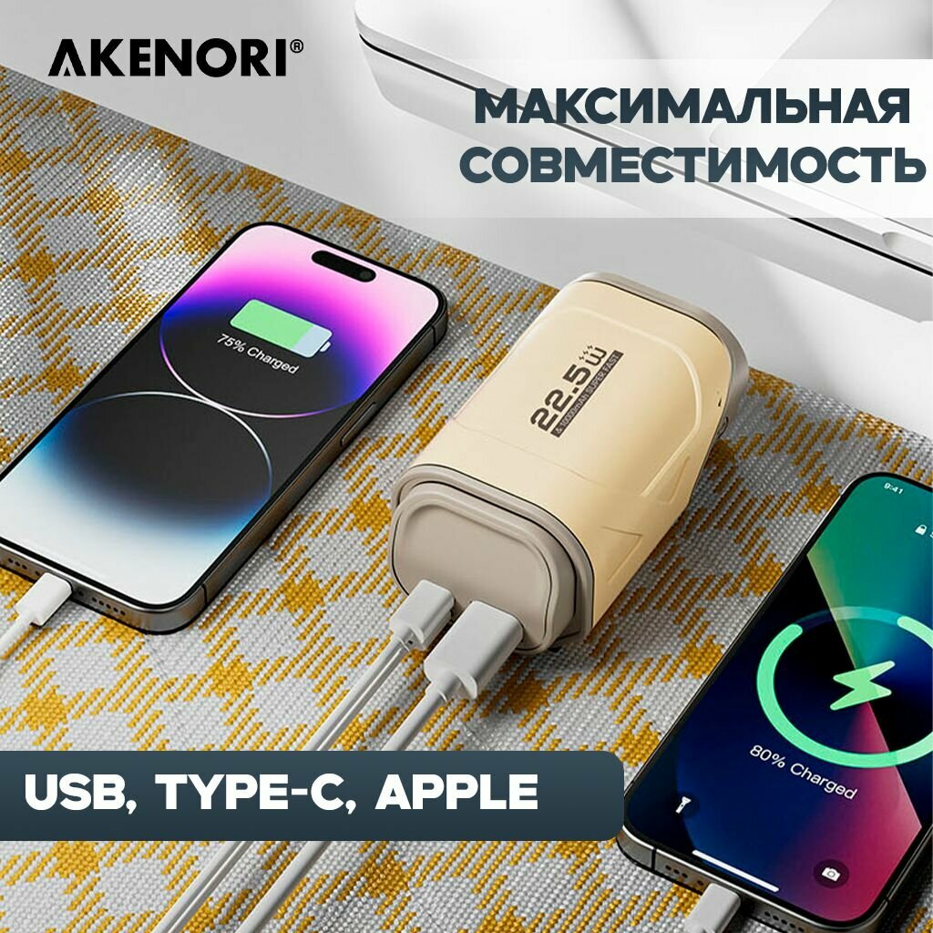 Блок питания Akenori POWERFULL-SW22.5, 2в1, Li-ионный, зарядка 3 портов, 22,5 Вт