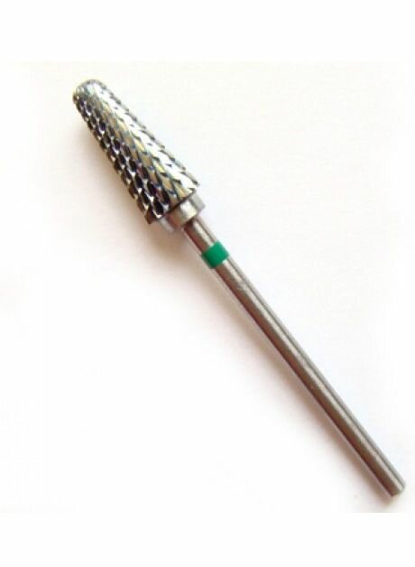 Фреза твердосплавная для аппаратного маникюра и педикюра. Форма "Кукуруза" с крупной крестообразной нарезкой, зеленое кольцо. Комплект 2 штуки