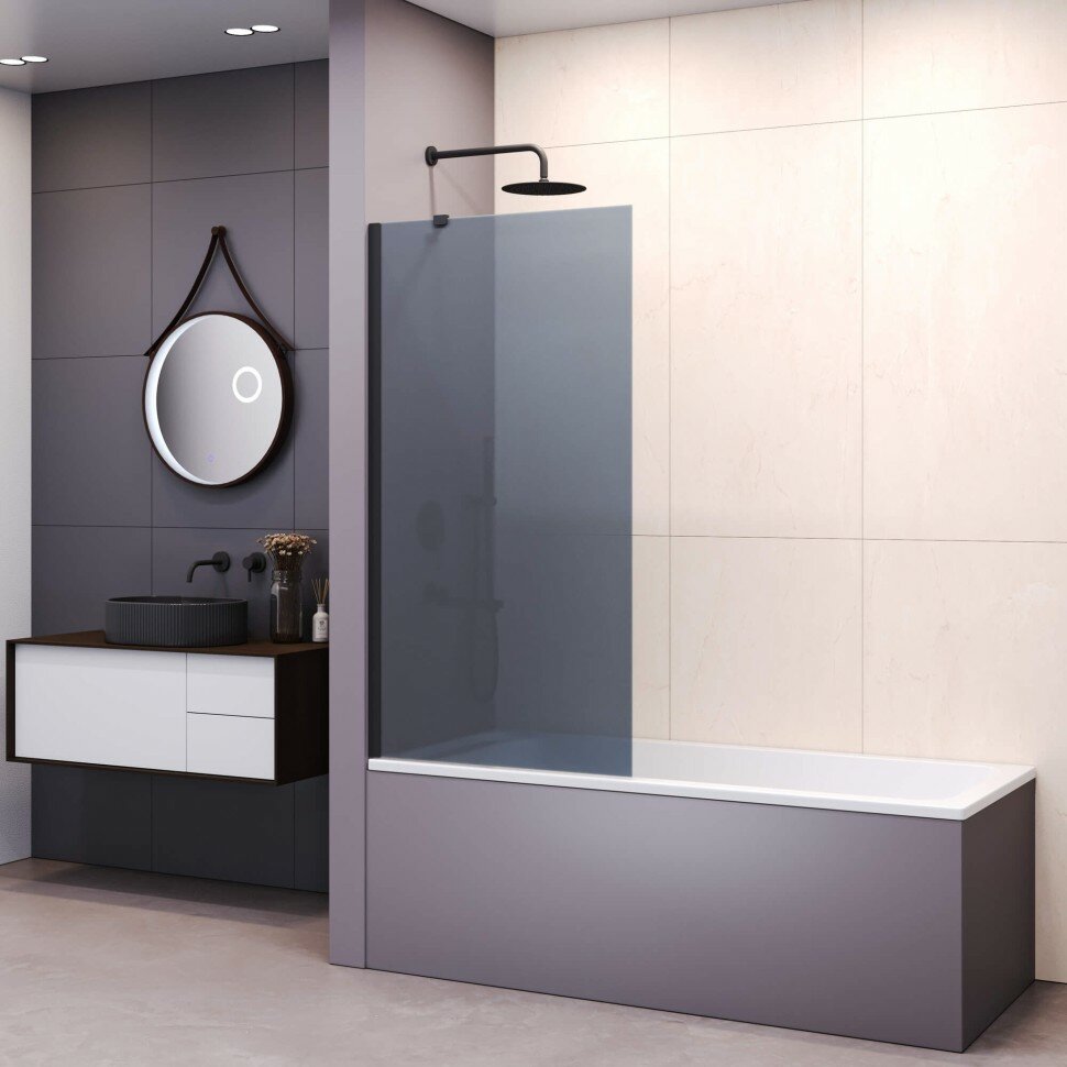 Шторка на ванную RGW SC-151, 150x80 см, черная, тонированное стекло