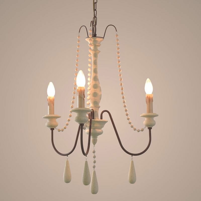 Люстра для фермерского дома во французском стиле кантри, деревянная люстра из бисера, 3 свечей столовая спальня гостиная