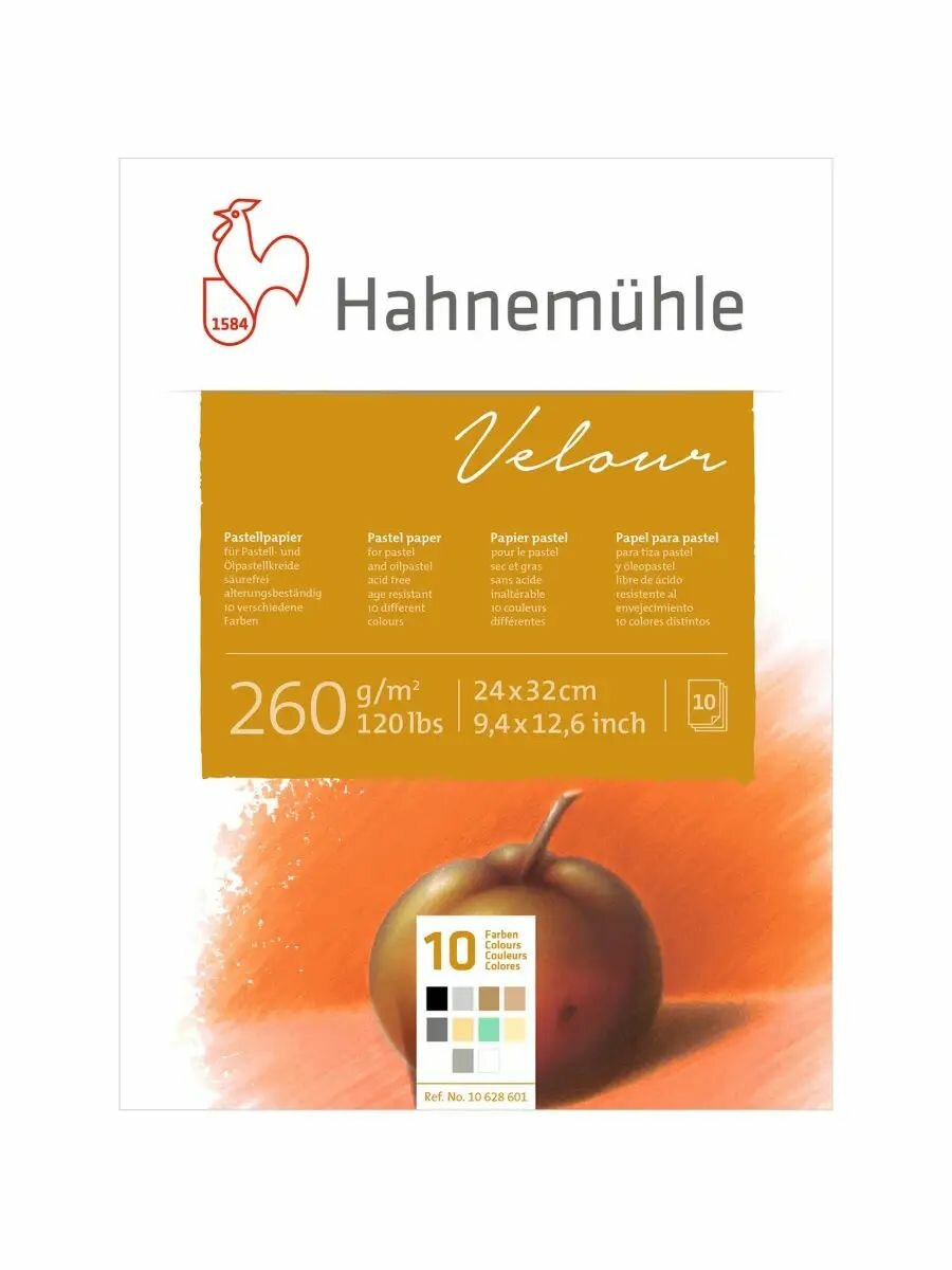 Альбом для рисования Hahnemuhle "Velour" пастель, 260 г/м2, 24х32 см, 10 цветов, 10 листов 10628601