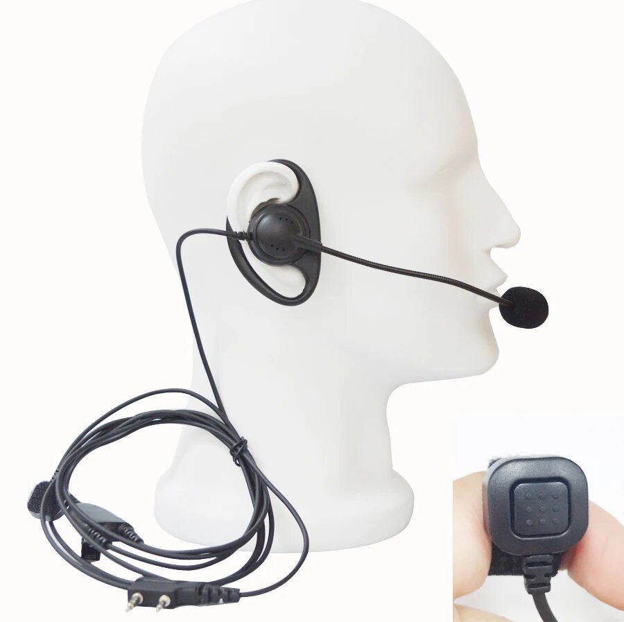 2-контактный D-образный наушник с крючком и микрофоном на палец PTT для BaoFeng UV-5R UV-82 HPGT-3TP BF-888S BF-F8 PX-888K TYT