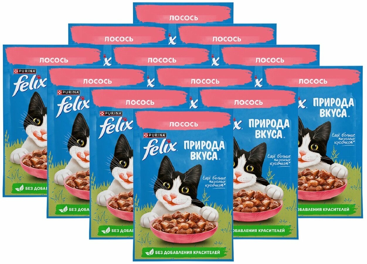 FELIX природа вкуса для взрослых кошек с лососем в соусе пауч 75 гр х 12 шт