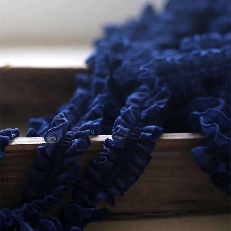 Синяя кружевная шифоновая лента 3см navy blue