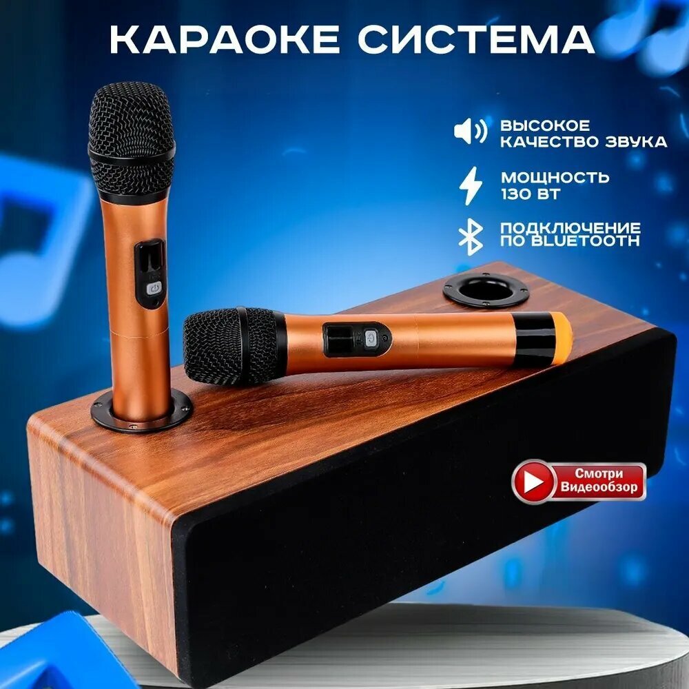 Караоке-система M91R, управление со смартфона, 130Вт, с микрофонами, беспроводная