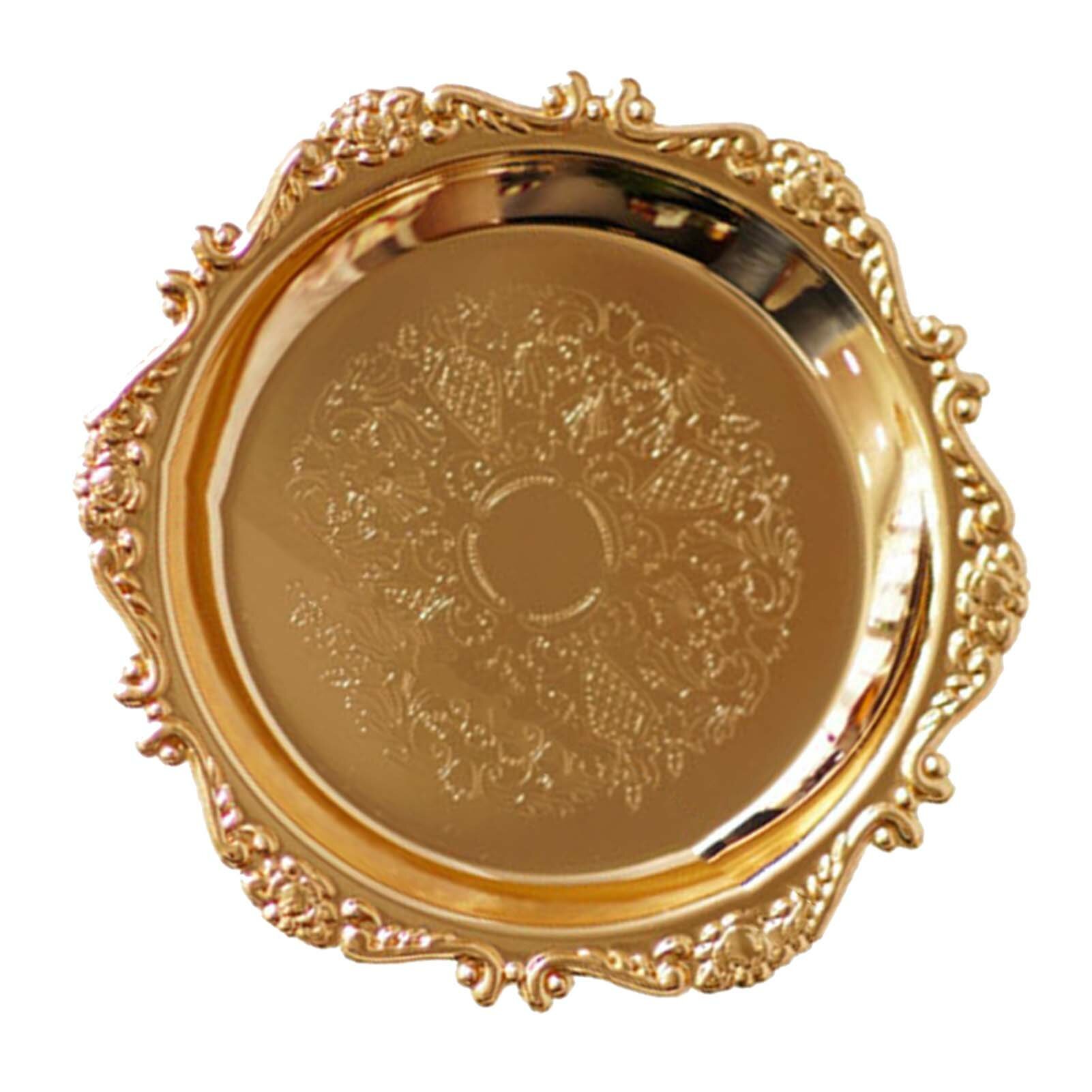 Круглая тарелка с фруктами, металлическая сервировочная тарелка, десертный торт, декоративный диск для свадьбы, праздника, вечеринки, золотой S