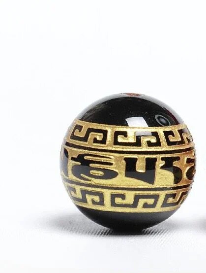 Бусина из красного черного агата Om Mani Padme Hum 10mm 1Bead, Black