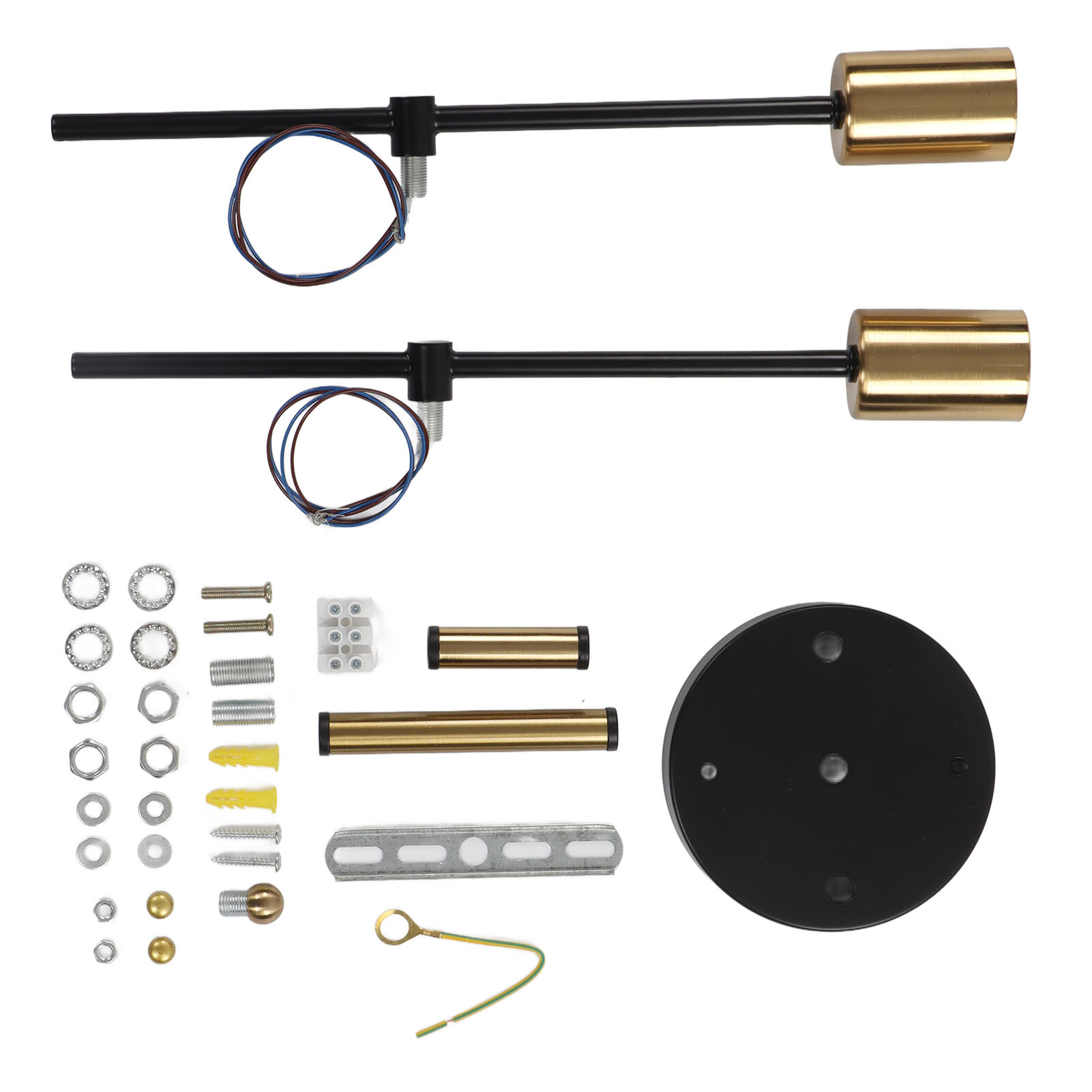 Ретро бра из кованого железа с двойными плафонами золотого цвета