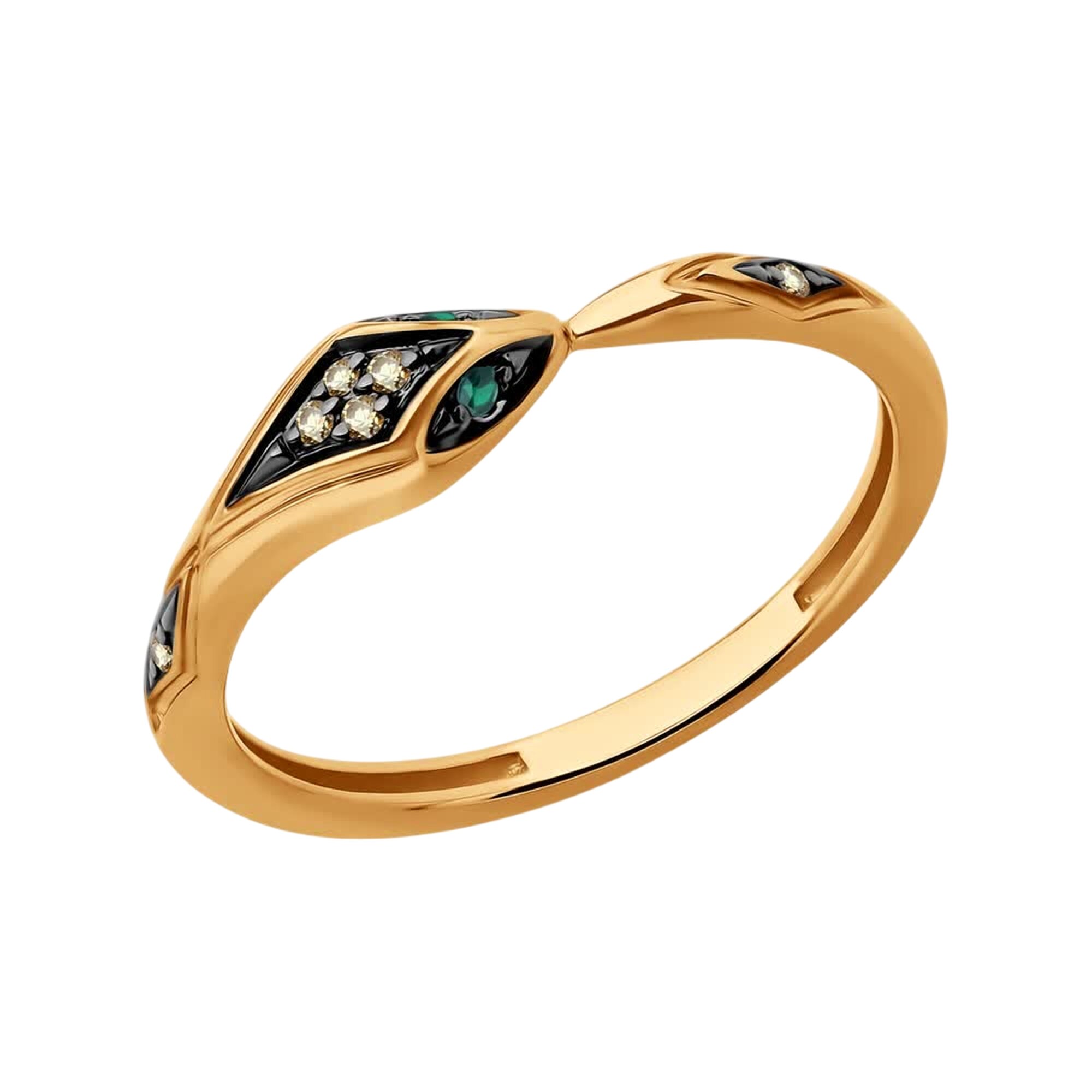 Кольцо, красное золото, 585 проба, изумруд, бриллиант