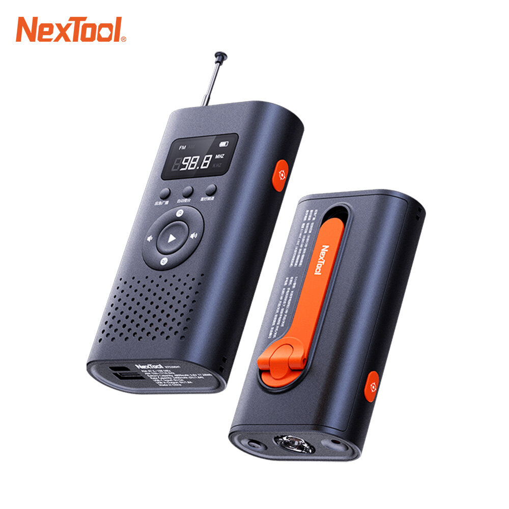 NexTool Многофункциональное Экстренное Радио с Ручным Краном (leiyin) 6-в-1 Радио/Фонарик/Ручное Электропитание/Звуковой Сигнал/Лазерный Свет/Аккумулятор для Выходных Дней, Цвет: Темно-синий, Экран: ЖК-дисплей, Радио: FM/AM, Диапазон Фонарика: 20-100м,
