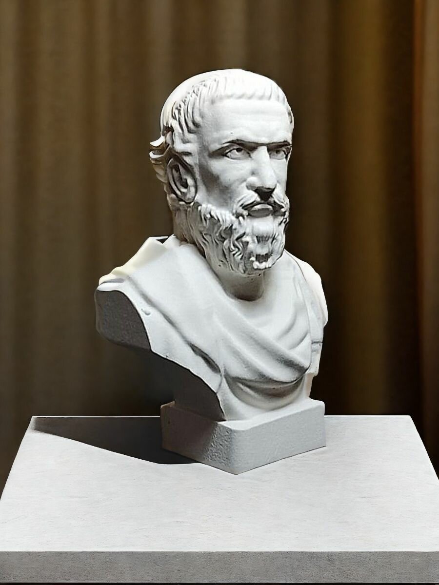 Бюст Платон в повседневной тога из камня BP437 на цоколе. 70мм. Белый