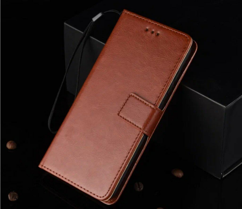 Чехол MyPads Porta Biglietti для Xiaomi Redmi Note 10 (2021) / 10S 8/128GB (NFC) / Poco M5s из эко-кожи коричневый