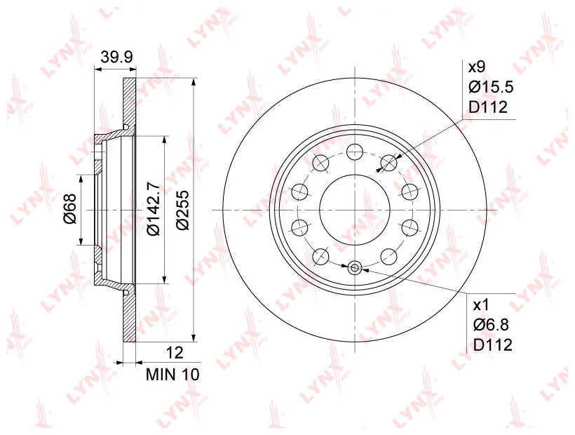 Диск тормозной задний (255x12) LYNXauto BN-1196. Для: AUDI Ауди A4 1.6-3.0 01-08