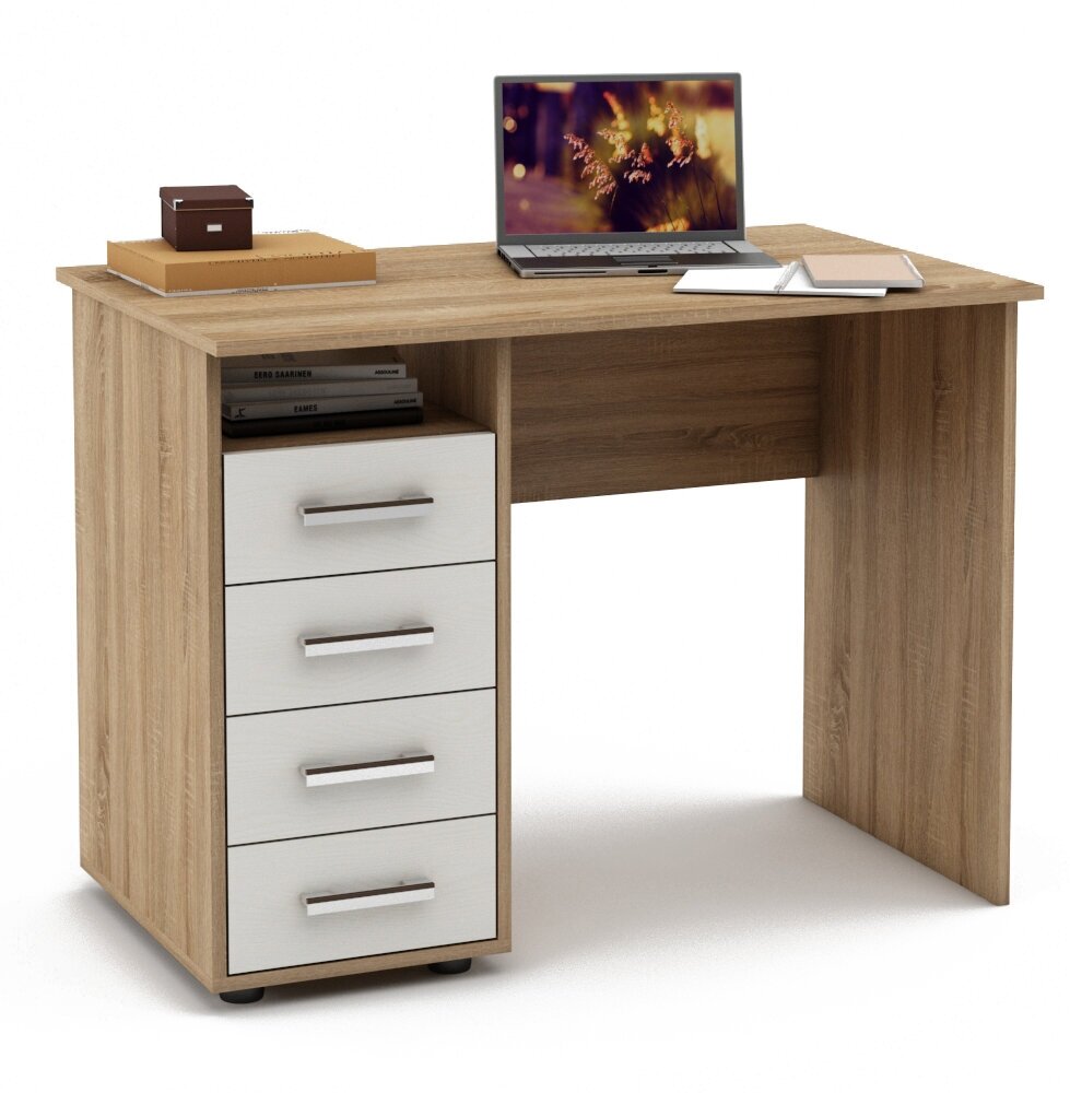 Стол письменный, стол компьютерный Остин (Ливерпуль) 4 дуб сонома/белое дерево