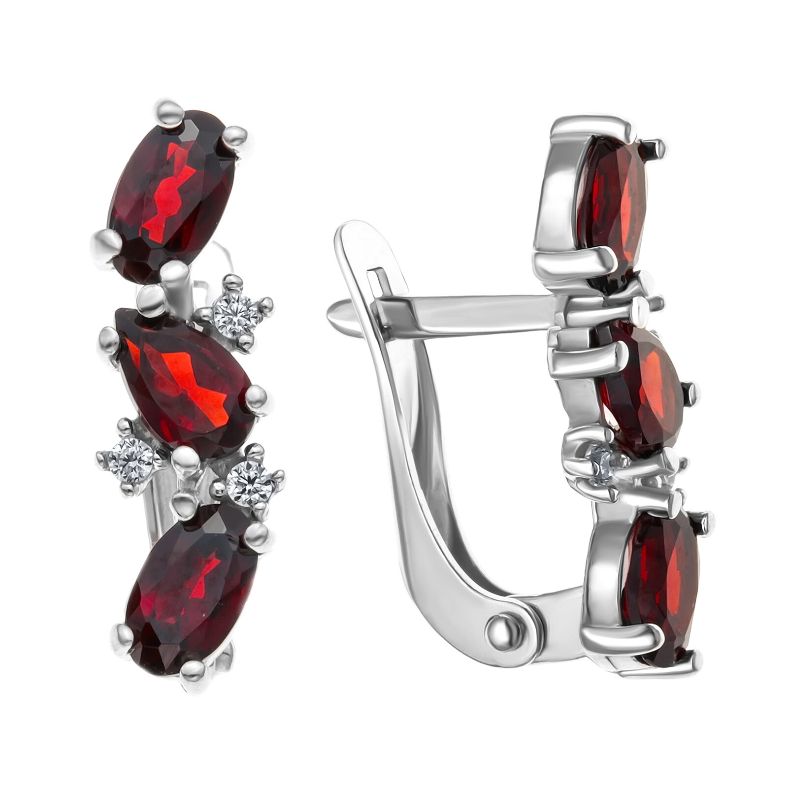 Серьги, серебро, 925 проба, фианит, гранат