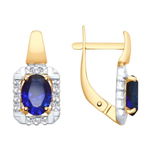Серьги, золото, 585 проба, корунд, фианит