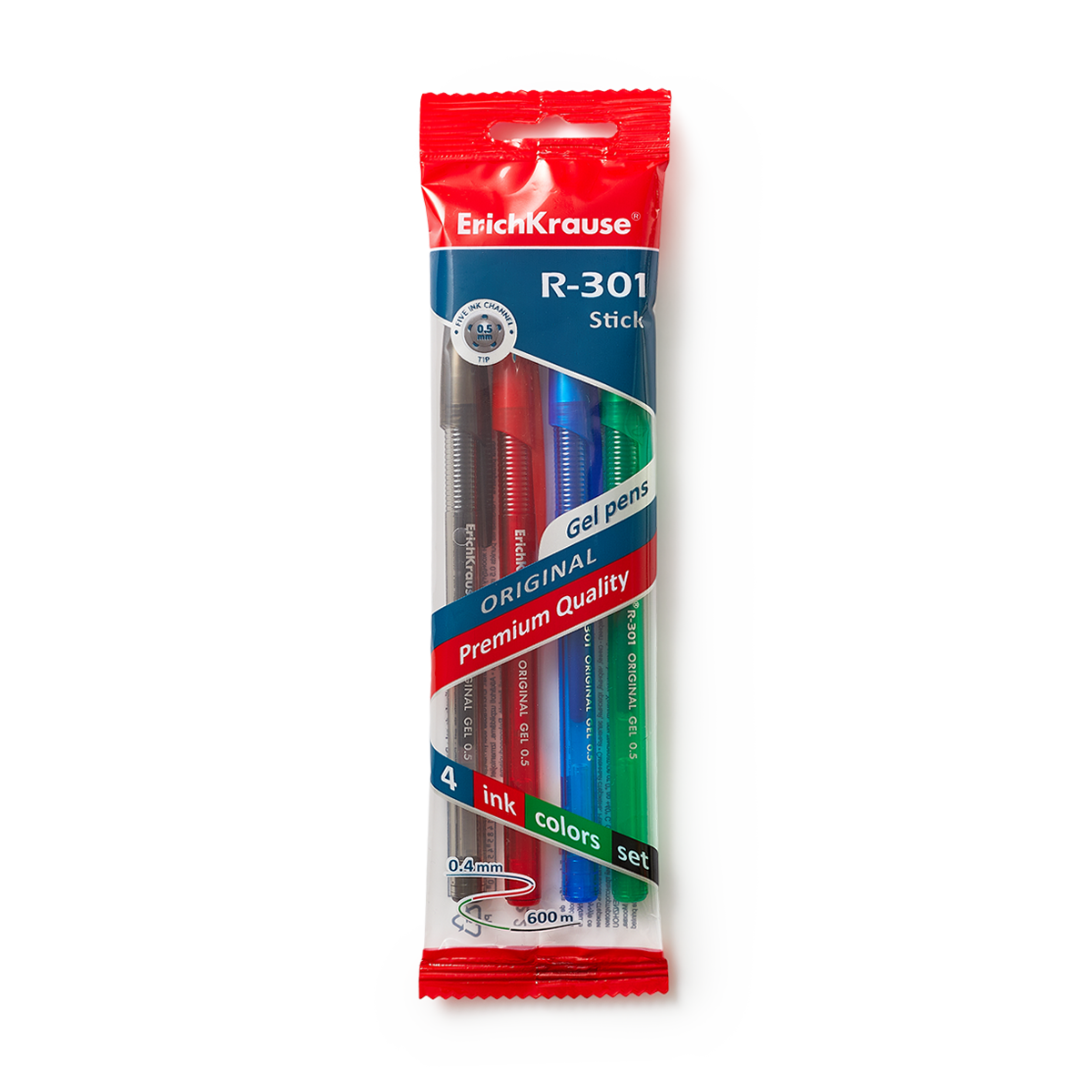 Ручка гелевая Erich Krause R-301 Original Gel, цвет чернил: синий, чёрный, красный, зелёный