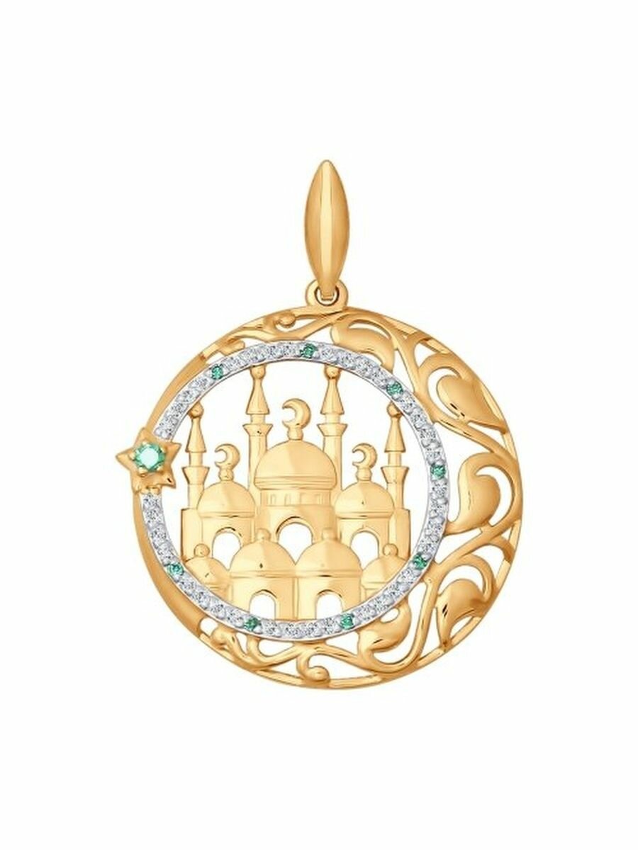 Подвеска, красное золото, 585 проба, фианит