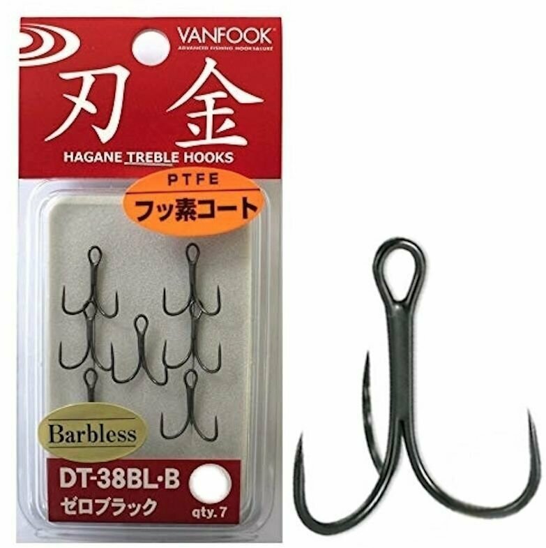 Крючки Vanfook тройные DT-38BL-B Zero Black #06 (6шт) (Barbless)