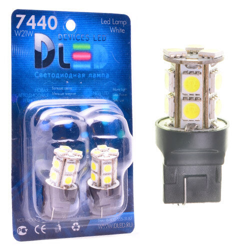 Светодиодная автомобильная лампа W21W - T20 - 7440 - W3x16d - 13 SMD 5050 (Комплект 2 лампы.) Белый