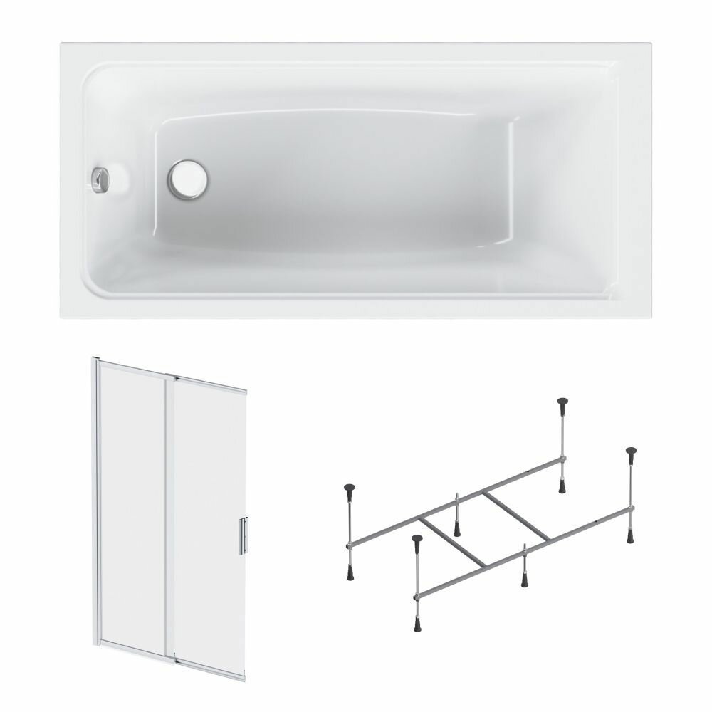 Ванна AM.PM Gem 150x70, с каркасом, со стеклянным ограждением Jump; литьевой акрил, вакуумная формовка, усиленный корпус