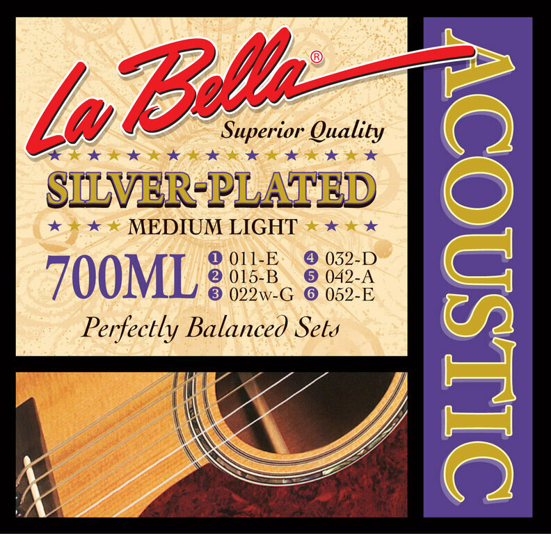 Комплект посеребренных струн для акустической гитары La Bella 700ML