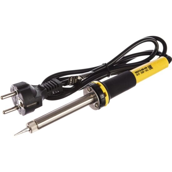 Набор для паяльных работ Stayer 60Вт с 2К рукояткой, конус, подставка+припой+сменное жало+оловоотсос+сменная насадка, PROTerm, 55313-60-H6