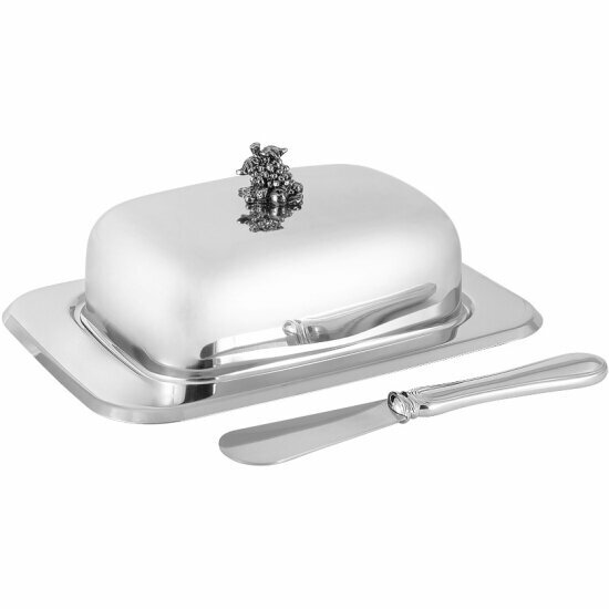 Масленка Regent "Винтаж" 18х13х7см, крышка, нож, нержавеющая сталь RE-198155GK