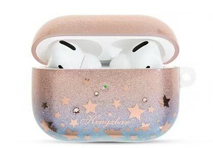 Чехол силиконовый Kingxbar Swarovski для Airpods Pro, розовые блестки, звезды (29)