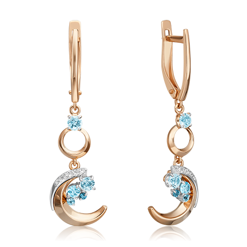 Серьги, золото, 585 проба, топаз