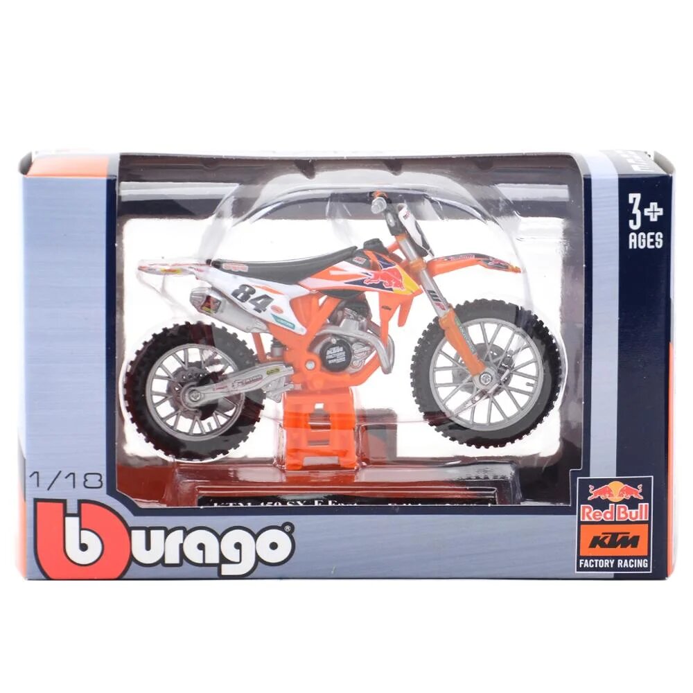 Bburago 1:18 KTM 450 SX-F 84 металлическая модель мотоцикла для детей Оранжевый, With retail box