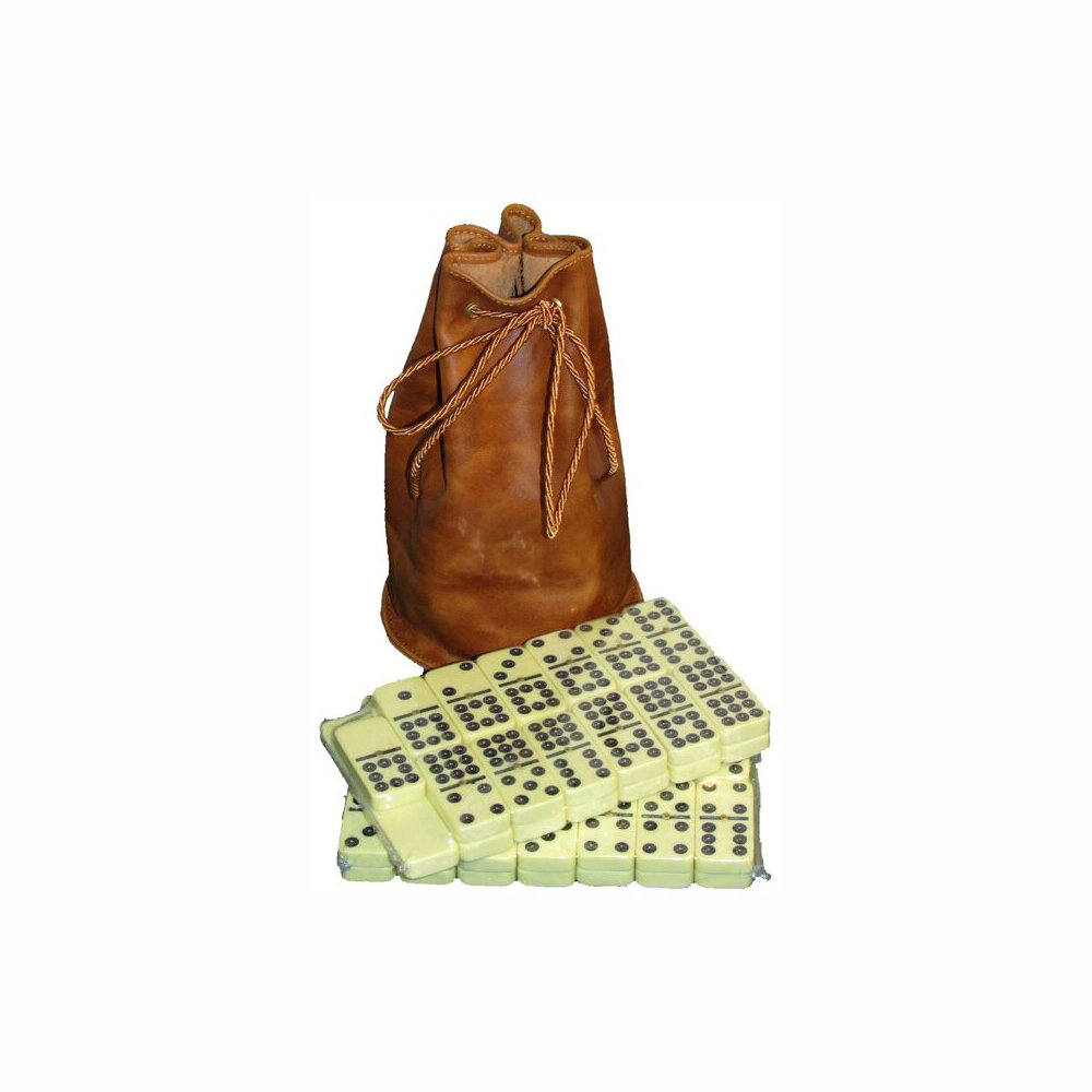 Домино профессиональное D9 в рыжем мешочке из телячьей кожи d 12 / h 20 см 999-RTL-255