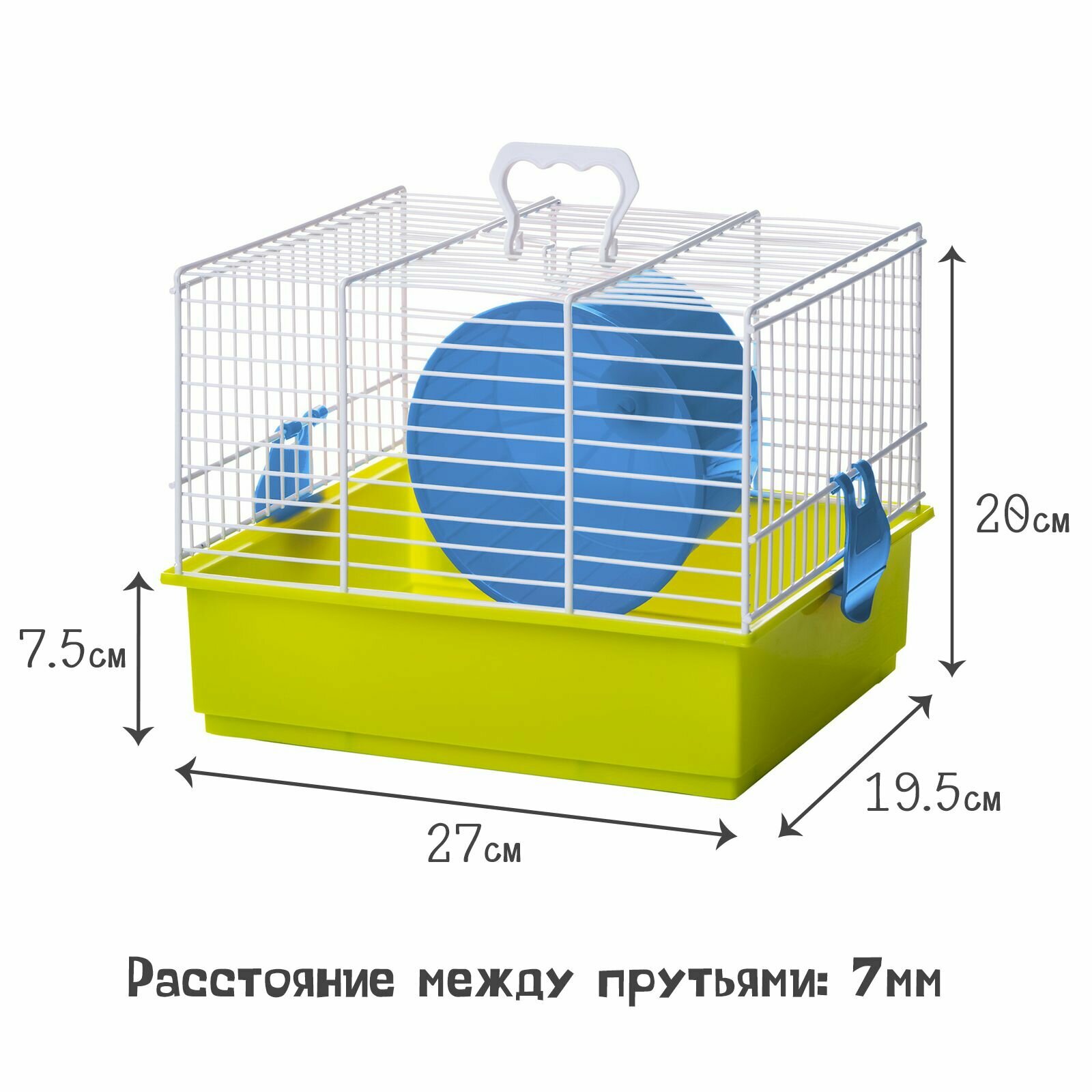 Клетка для грызунов VOLTREGA (910), зелёный поддон, голубое колесо, 27х19.5х20см (Испания)
