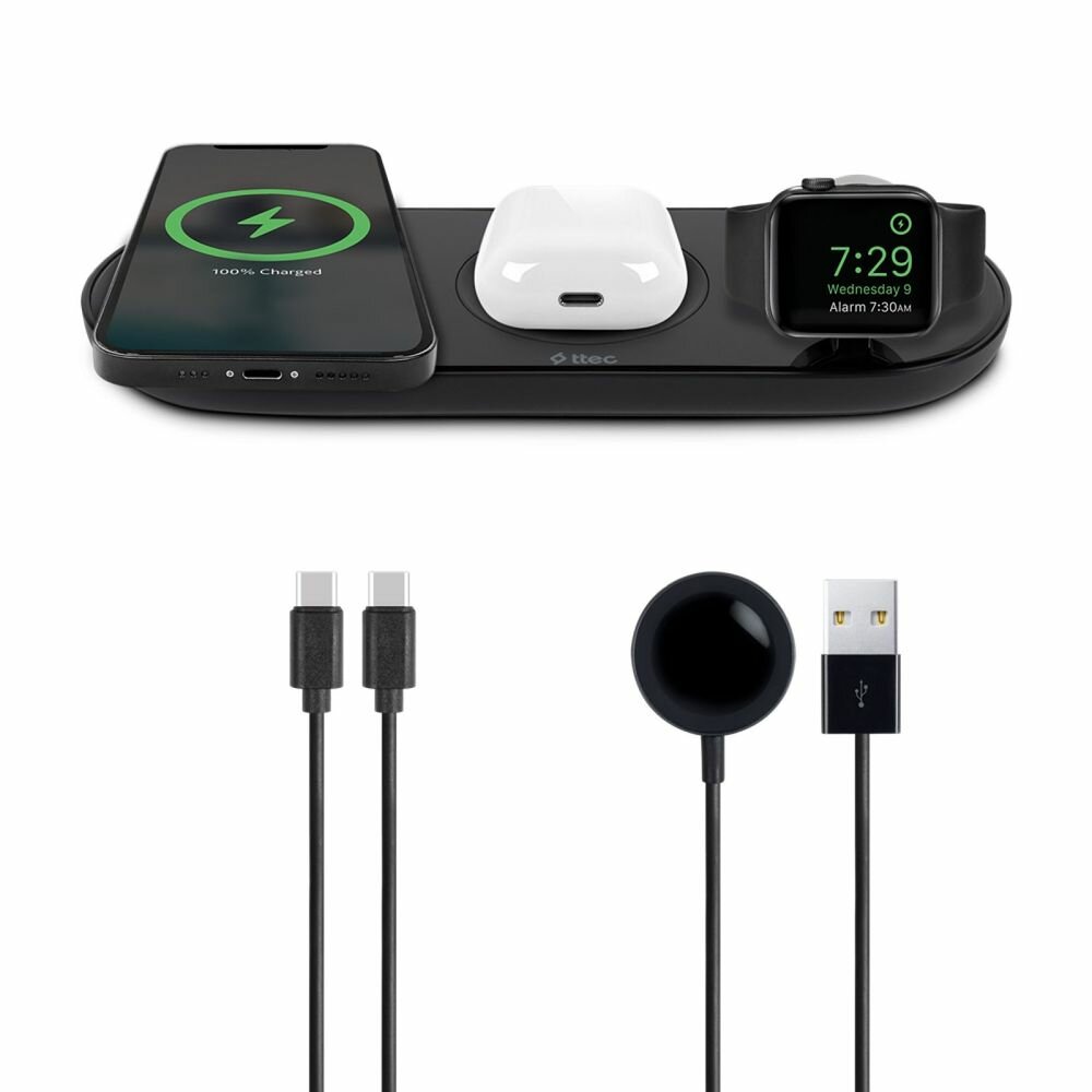 Док-станция TTEC AirCharger Trio 3 İN 1 iPhone + Apple Watch + AirPods Wireless Speed Charging Station чёрная