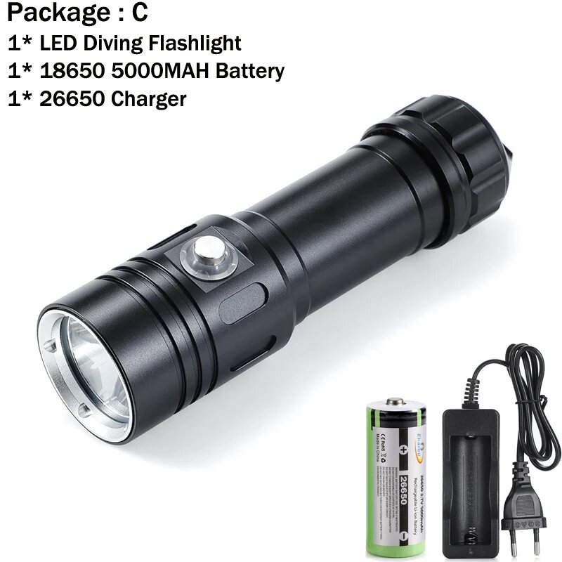 Водонепроницаемый фонарик для дайвинга L2, 2000 лм, IP68